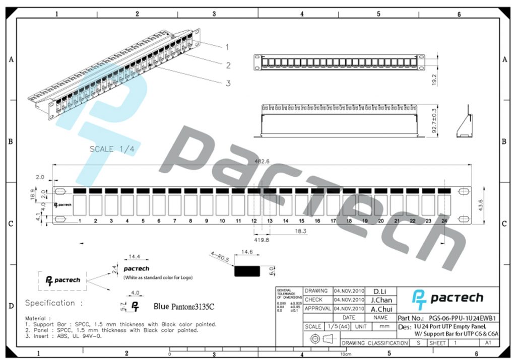 1U 24Port UTP Empty Patch Panel - Bestronics