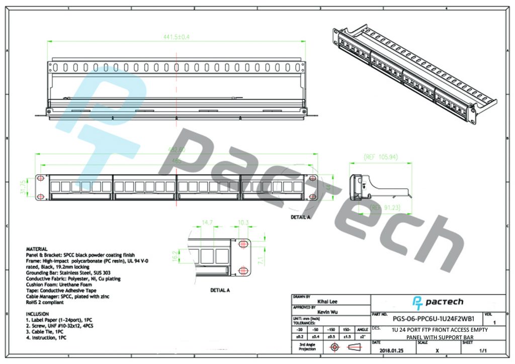 1U 24Port STP Front Access Empty Panel - Bestronics