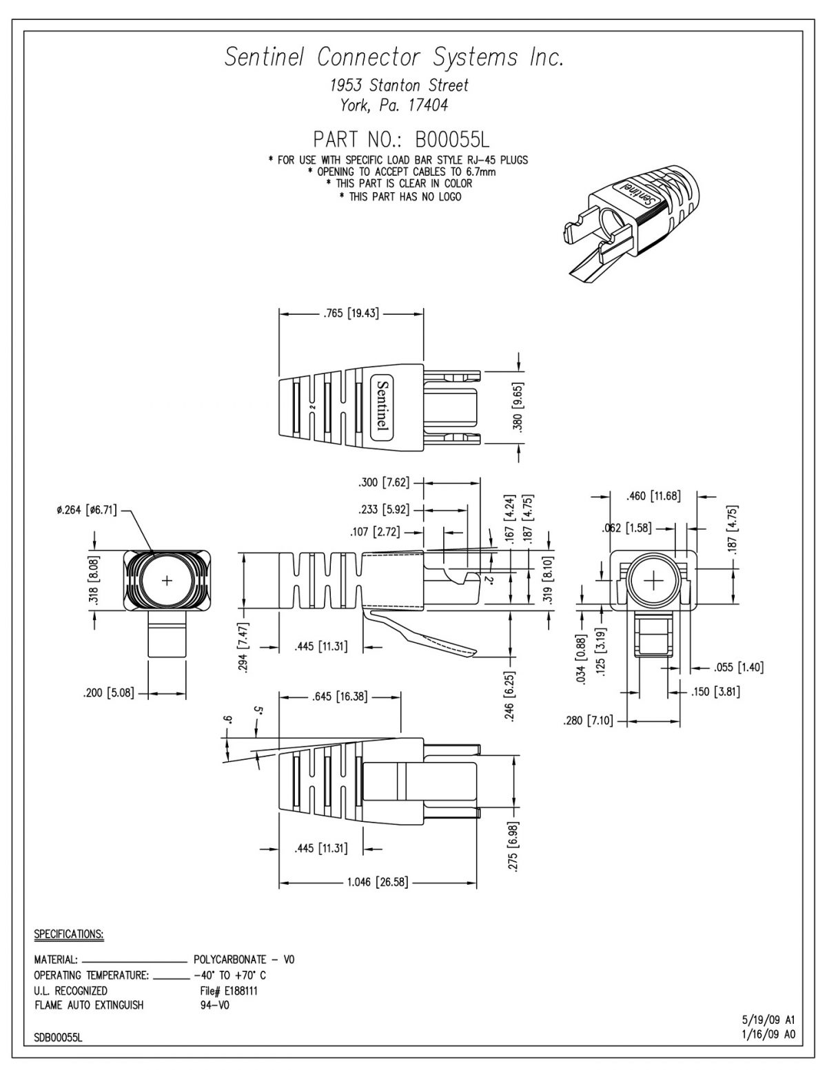 Sentinel Clear RJ45 Snagless Boot OD Size 6.7mm - Bestronics